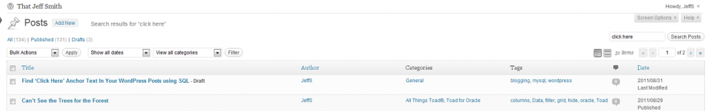 Find ‘Click Here’ Anchor Text In Your WordPress Posts using SQL