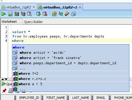 Code Completion Insight with Oracle SQL Developer