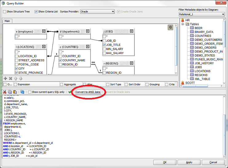 Sql Developer Data Modeler Quick Tip Use Oracle Join Syntax Or Ansi