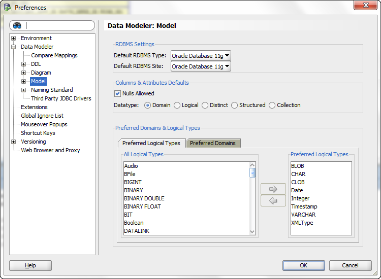Sql Developer Data Modeler Quick Tip Preferred Data Types