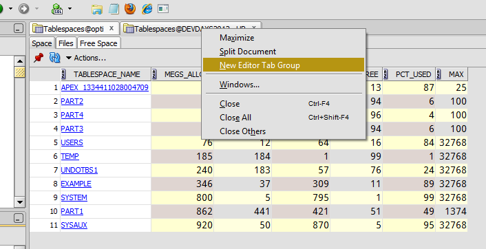 Sql Developer Trick See Tablespaces From Two Databases And Datapump Troubleshooting