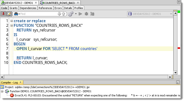 Plsql Compile Time Warnings With Sql Developer