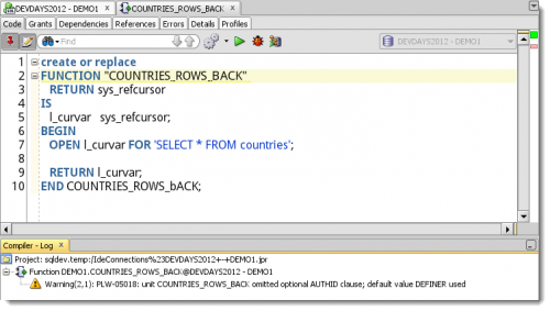 PLSQL Compile-Time Warnings with SQL Developer