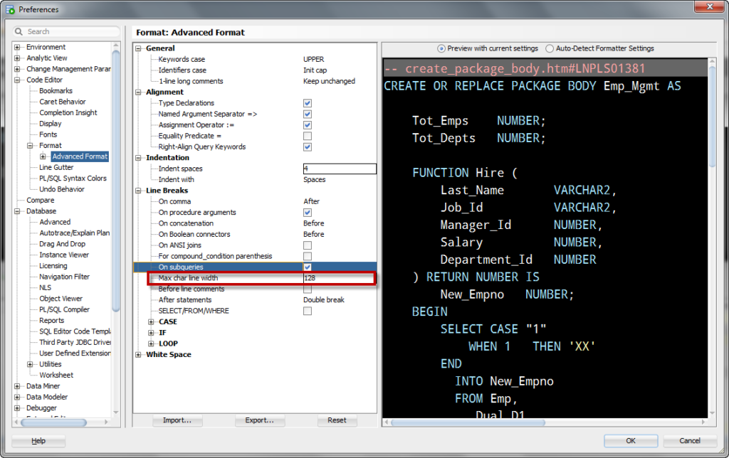 Forcing Line Breaks In Oracle Sql Developer 