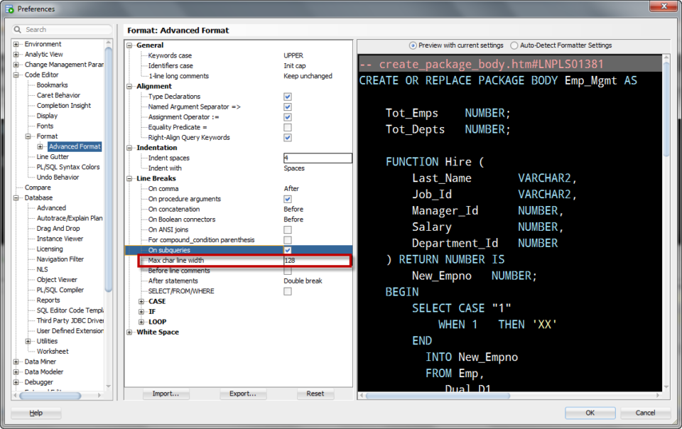'Forcing' Line Breaks in Oracle SQL Developer