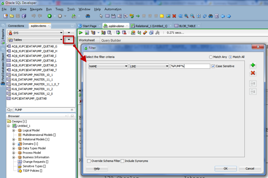 Quick Filtering Objects In Oracle Sql Developers Schema Browser