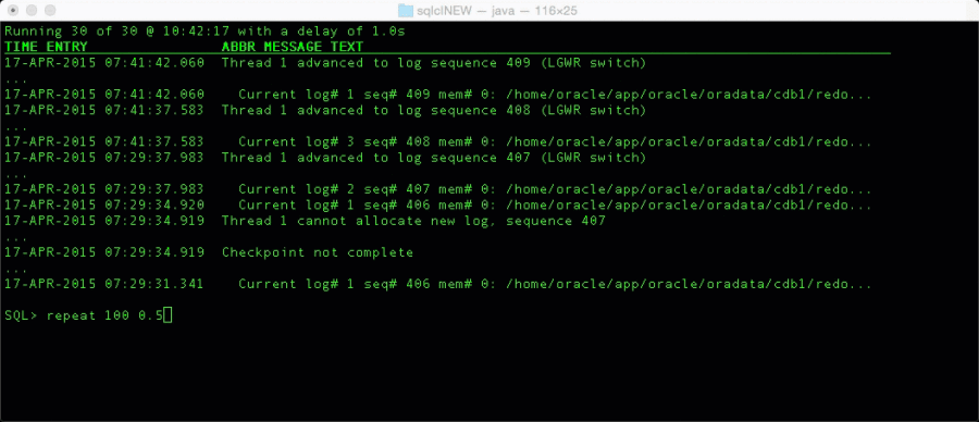 Oracle ALERT LOG Tail with SQLcl | ThatJeffSmith