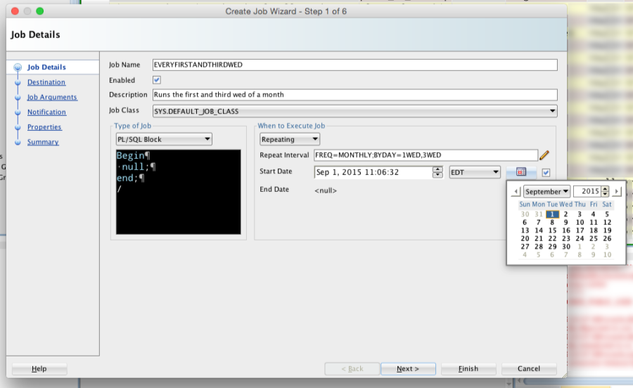 Job Frequency with DBMS_SCHEDULER and SQL Developer