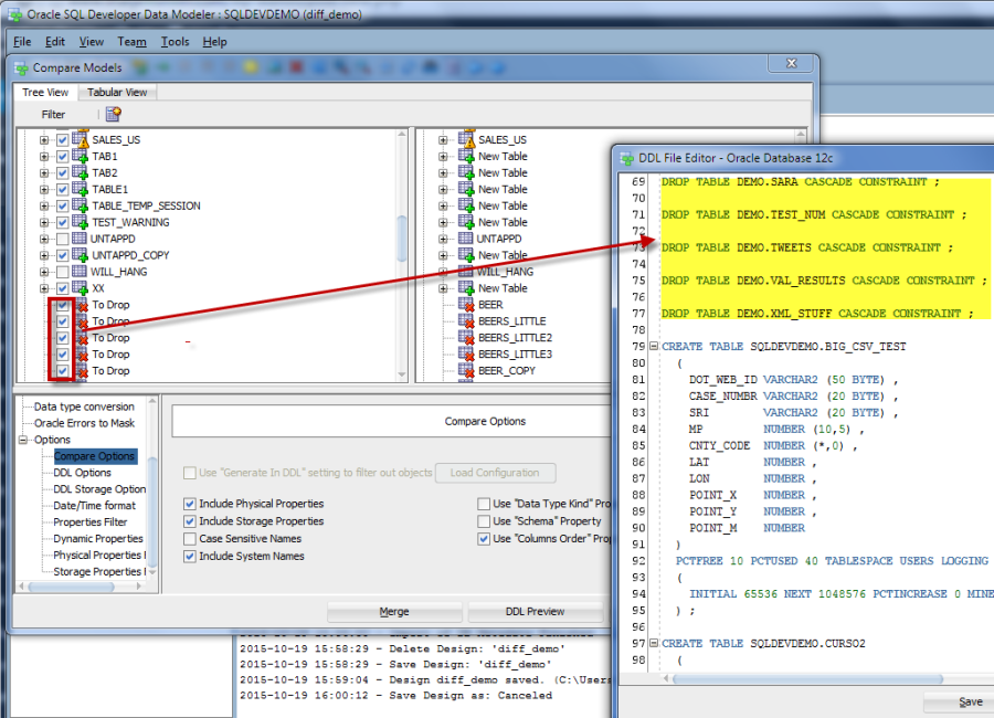 Using the Modeler to Compare Two Schemas