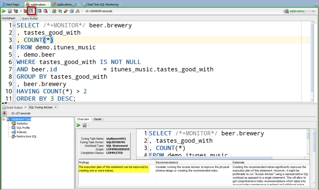 Viewing Automatic Sql Tuning Advisor Tasks In Oracle Sql Developer 5955