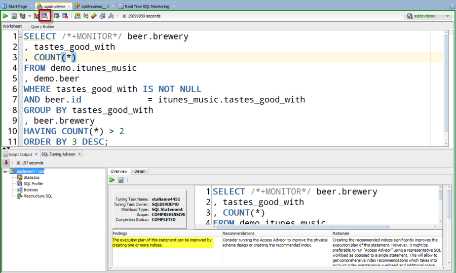 Oracles Sql Tuning Advisor And Sql Devleoper