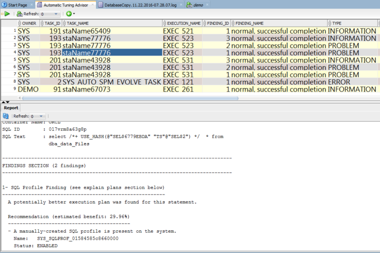 Viewing Automatic SQL Tuning Advisor Tasks in Oracle SQL Developer