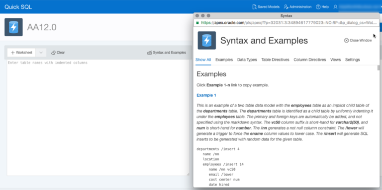 Quick SQL – A New Way to Generate Objects in APEX 5.1