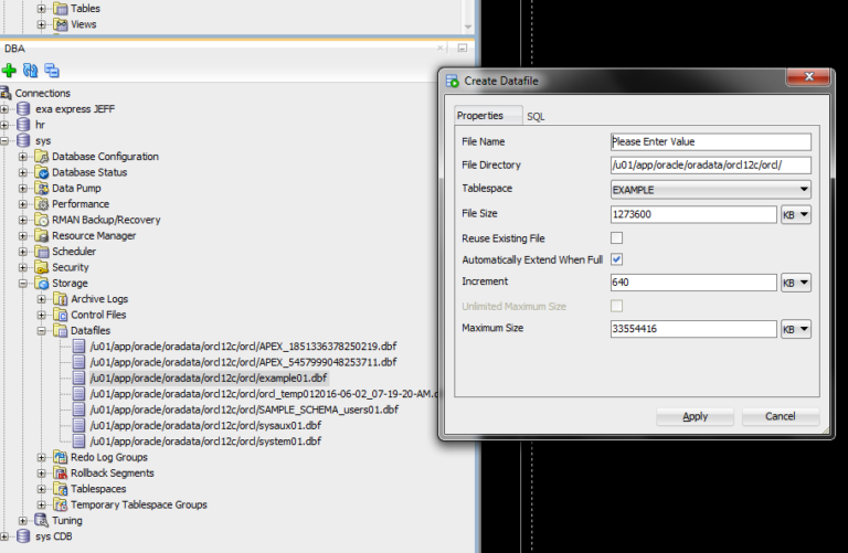Quick Tip Add A Datafile To A Tablespace Using Sql Developer