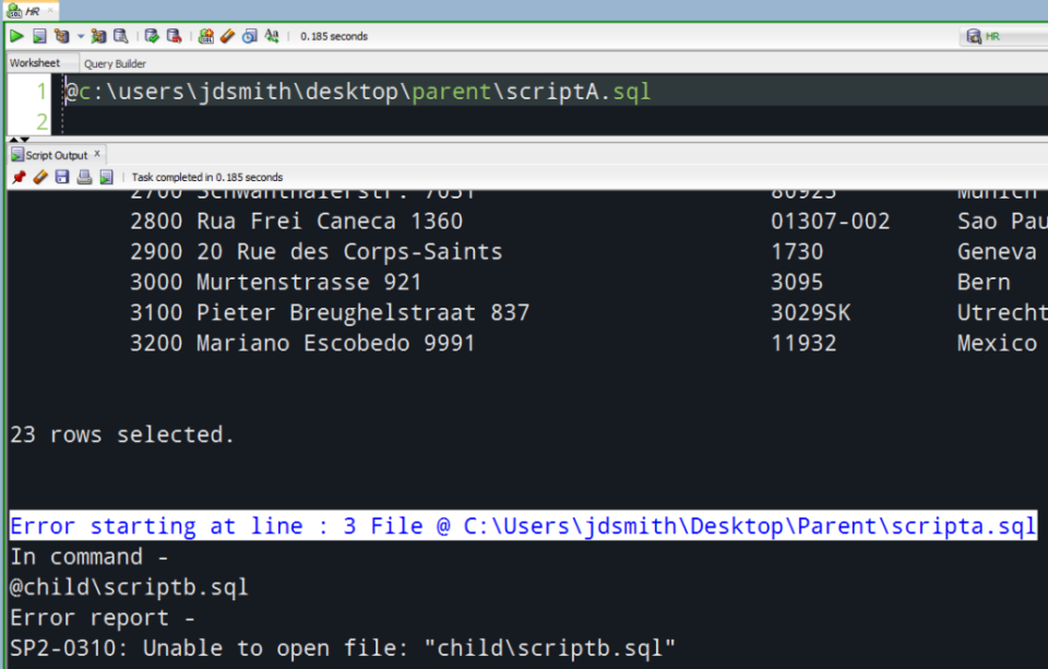 On Running Oracle Scripts With Relative Paths