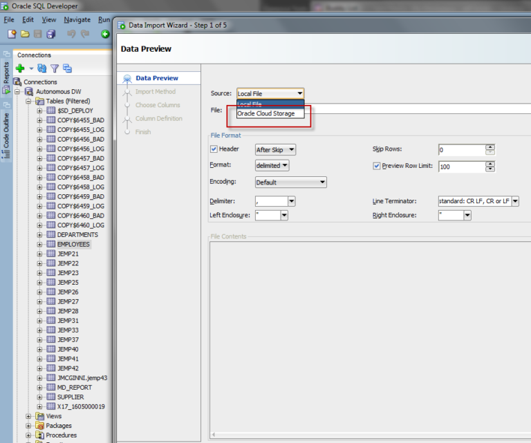 Loading Data From Oss To Oracle Autonomous Cloud Services With Sql Developer 3103