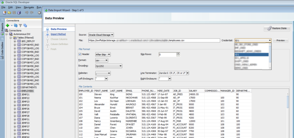 Loading Data From Oss To Oracle Autonomous Cloud Services With Sql Developer