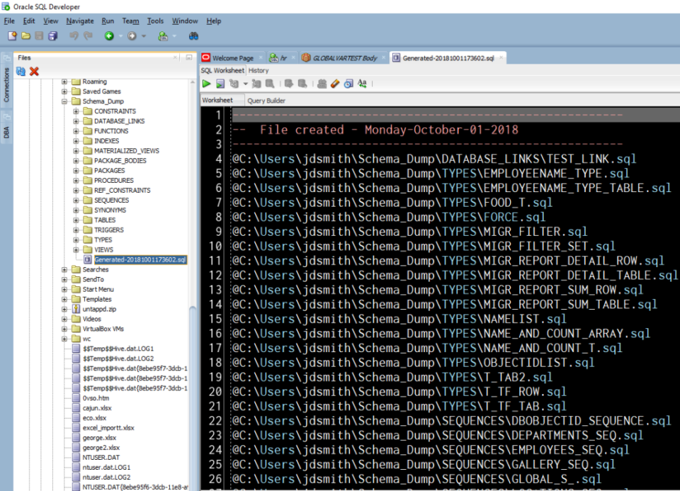 Unloading An Oracle Schema To Script Files For Source Control