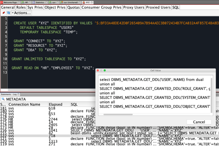 Generating User DDL in SQLcl