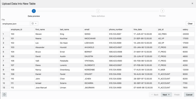 Oracle SQL Developer Web: Importing JSON as Rows in a Relational Table