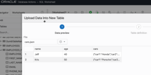 Oracle SQL Developer Web: Importing JSON as Rows in a Relational Table