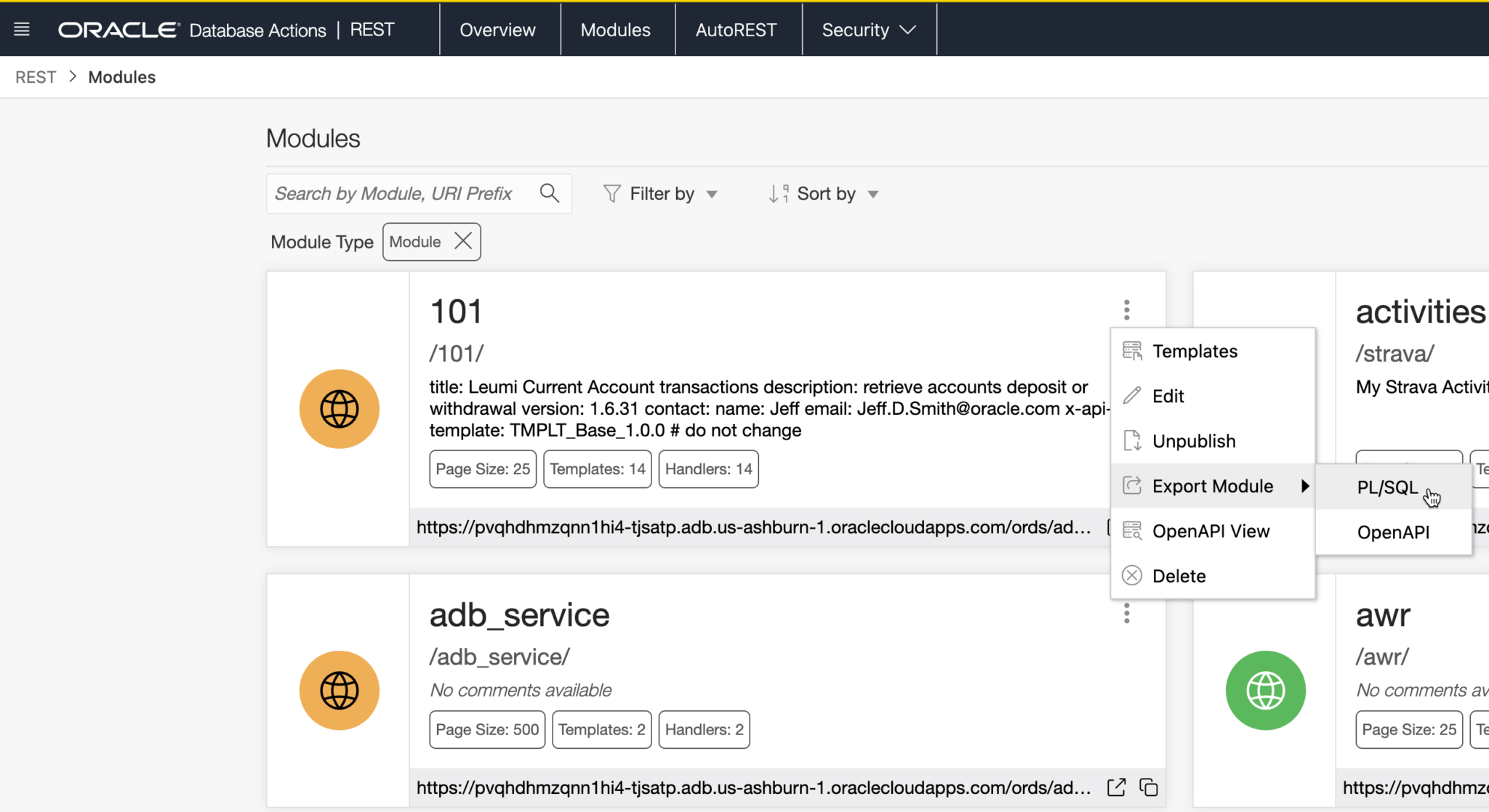 Exporting Your Oracle REST Data Services Modules to Files