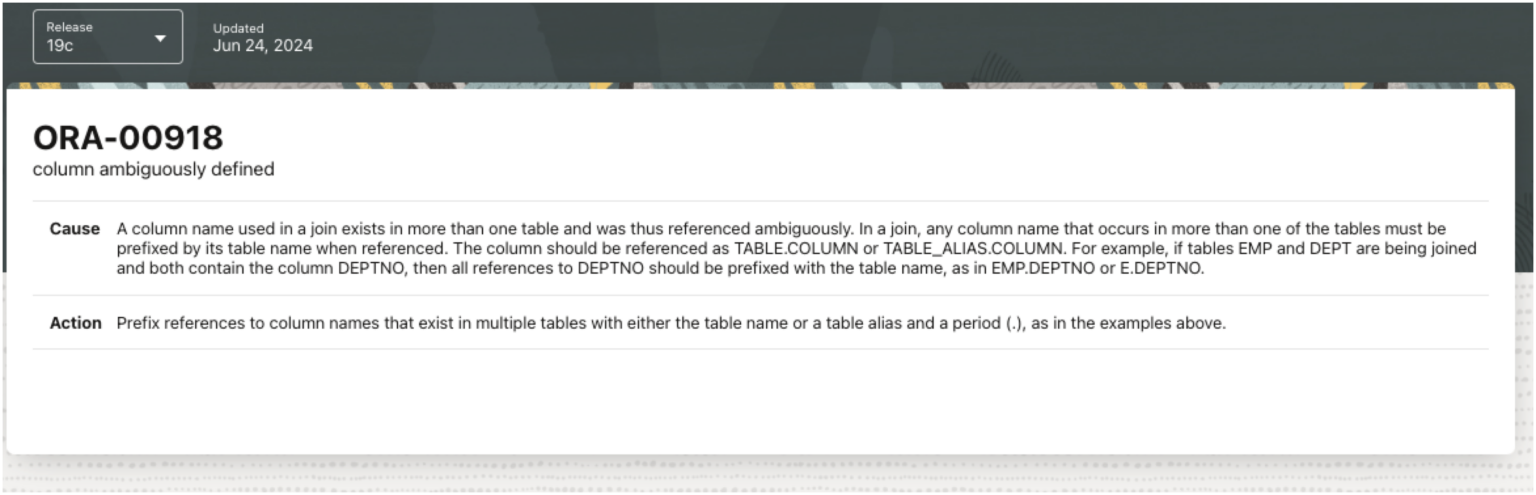 ORA-00918: column ambiguously specified, but what column?