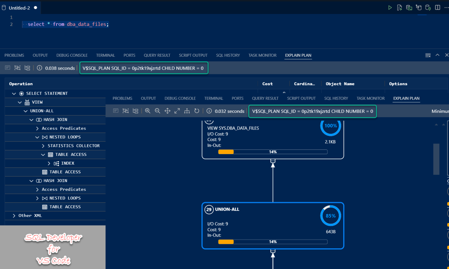 Execution plans in Oracle SQL Developer for VS Code