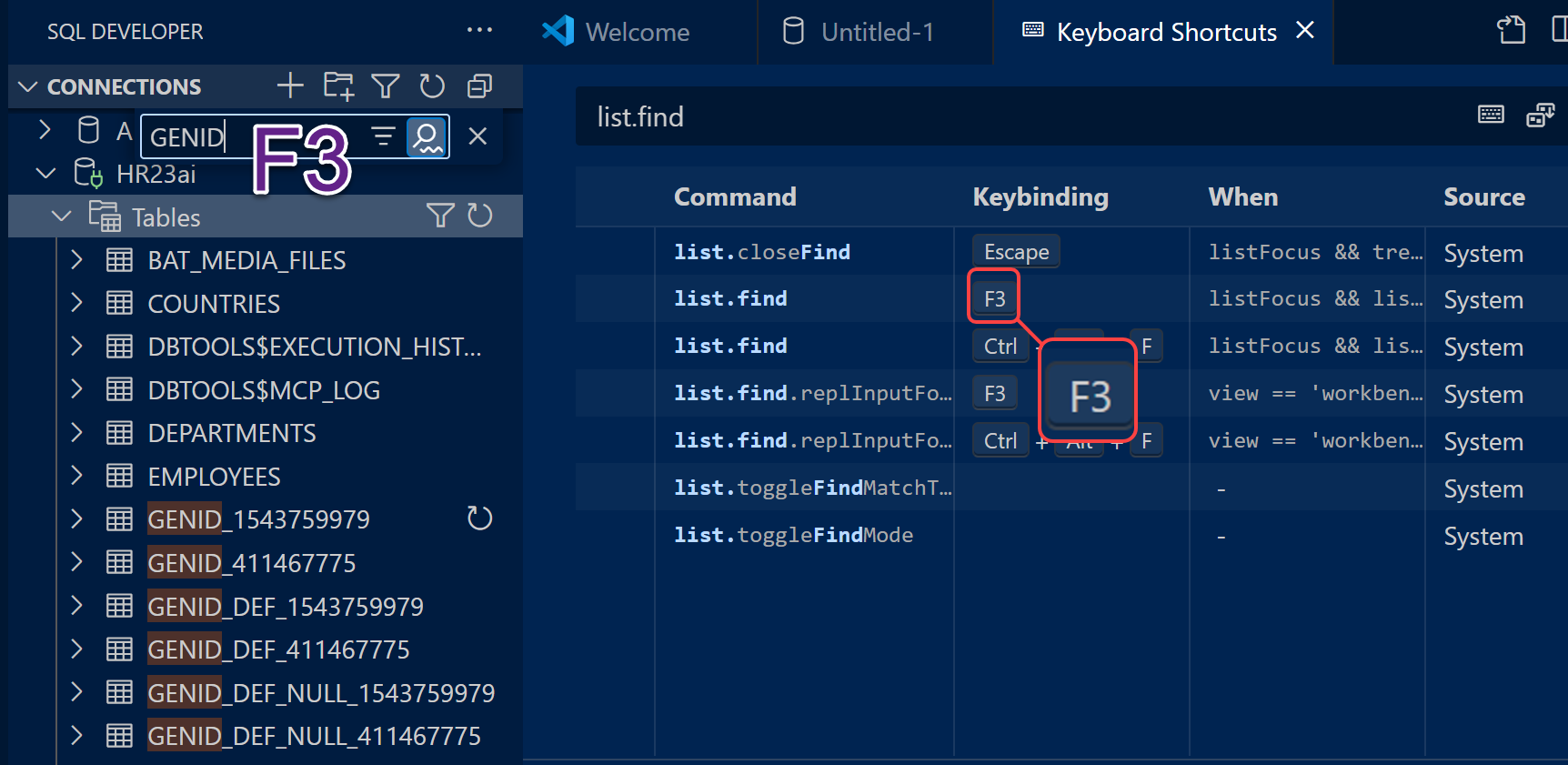 SQLDev for VS Code Quick Tip: Find Objects in Navigator